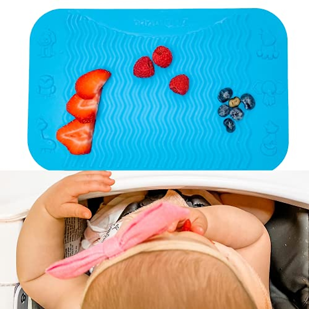 Handfullz Silicone Placemats Baby Food Table/High Chair Mat for Baby Feeding - Raised Wave Design for Easy Food Pickup and Motor Skills - Dishwasher Safe and BPA-Free - Single Blue