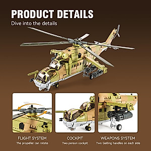 DAHONPA MI-24S Helicopter Medium Utility Military Army Airplane Building Bricks Set, 850+ Pieces Air-Force Build Blocks Toy, Gift for Kid and Adult