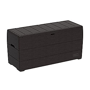 DuraMax 71 Gallon Outdoor Furniture Organizer Storage Box Bench with Wheels and Side Handling Grip for Patio, Deck, and Garden, Brown