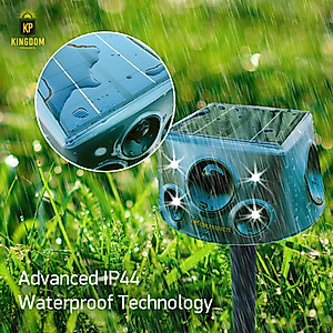 Fall 2024 Animal Repellent Outdoor with Automatic Frequencies, 2 Motion Detectors, 2 Alarms, 8 Stronger LED Lights and USB Cable - Solar Animal Repeller with Expanded Detection Range 360°