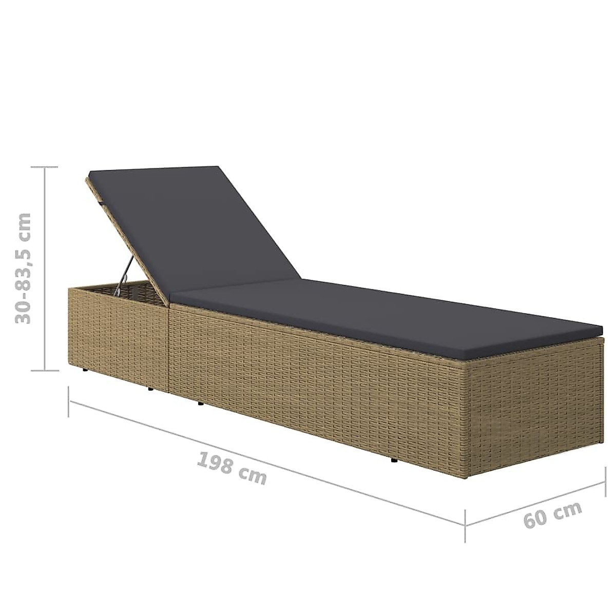 vidaXL Outdoor Sunlounger - Brown and Dark Gray Poly Rattan Sunbed - Robust and Weather-Resistant, Perfect for Patio, Poolside or Garden - Includes Removable and Washable Cushion