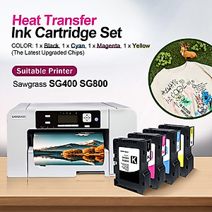 INK+ SG400 SG800 Sublimation Cartridge Compatible with Sawgrass Virtuoso SG400 SG800 Printer DIY, Latest Upgraded Chip (1 Black, 1 Cyan, 1 Magenta, 1 Yellow, 4 Pack)