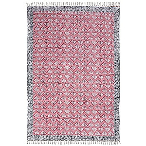 Casavani Indian Handmade Cotton Dhurrie Bordered Pink & Beige Area Rug Boho Kilim Flat Weave Rug Indoor Hall Room Decor Carpet Throw Rugs for Bedroom Living Room Bathroom Balcony 3x10 Feet Runner