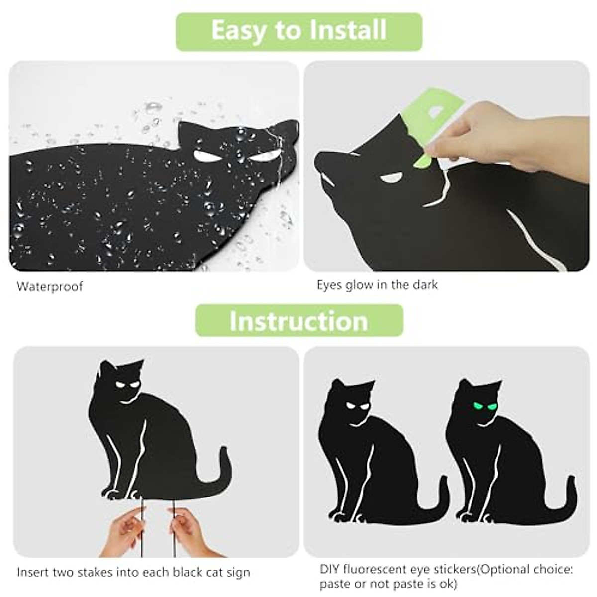 Halloween Yard Signs,6 pack Black Cat with Fluorescent Eyes,Halloween Decorations Outdoor,Scary Silhouette with Stakes for Yard Lawn Deco Party