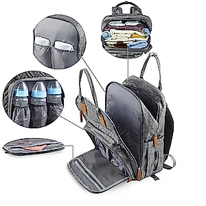 PandaEar Diaper Bag Backpack - Large Baby Diaper Bags with Pacifier Case - Waterproof Unisex Newborn Travel Backpack -Grey