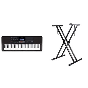 Casio CT-X700 61-Key Portable Keyboard & RockJam Xfinity Heavy-Duty, Double-X, Pre-Assembled, Infinitely Adjustable Piano Keyboard Stand with Locking Straps