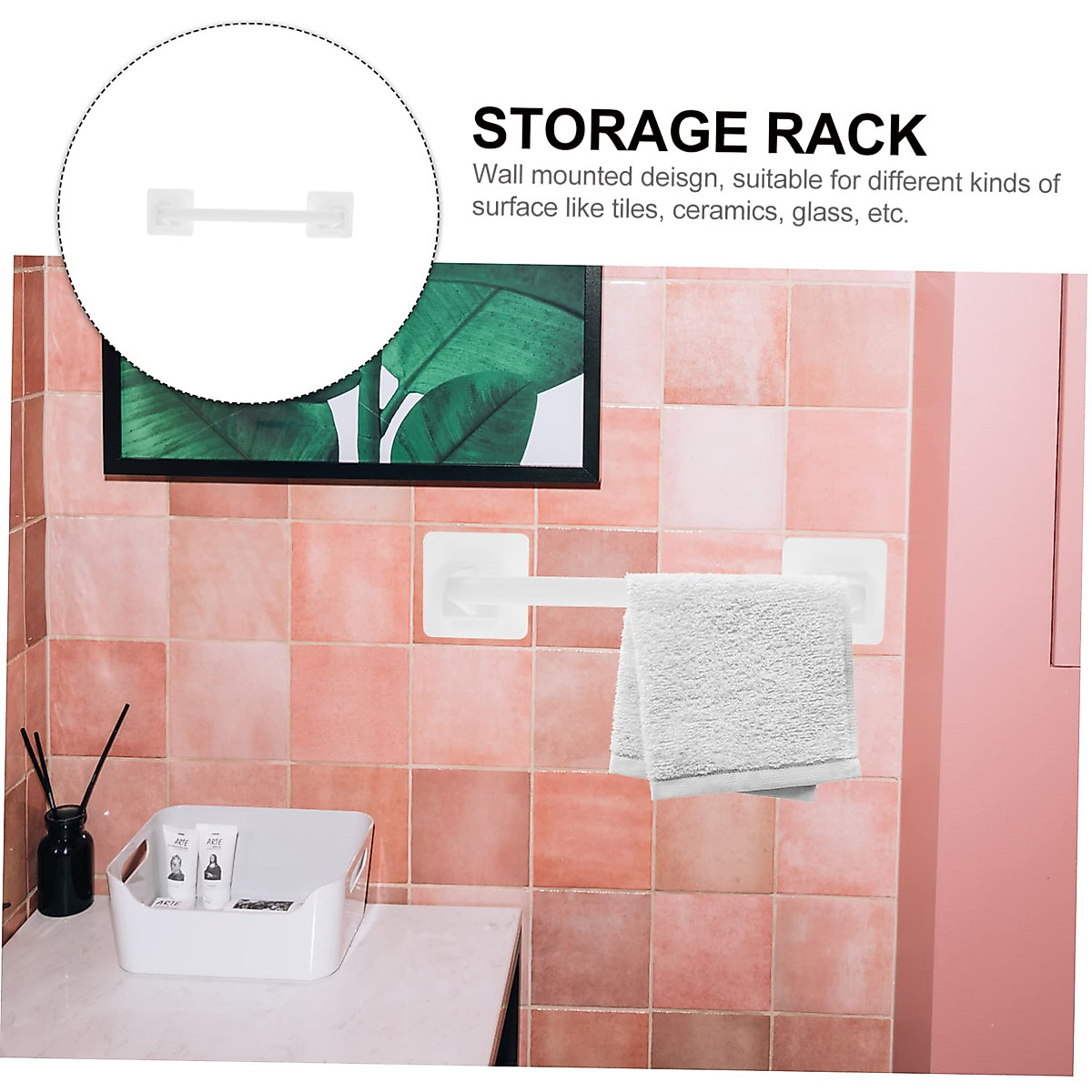 SHOWERORO Storage Rack Towel Bar 12 Inch Bathroom Towel Bar Stick on Bath Towel Rack Adhesive Towel Bar Wall Stainless Steel Sponge Holder Towel Stand Individual Abs Shoe Towel Rail White