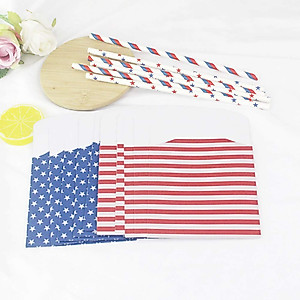 48pcs American Flag Candy Bags Disposable Party Flatware Organizers Americana Decor Paper Cutlery Pouches Fork Dinner Table Decor Cutlery Pocket Utensils Dining Table Travel