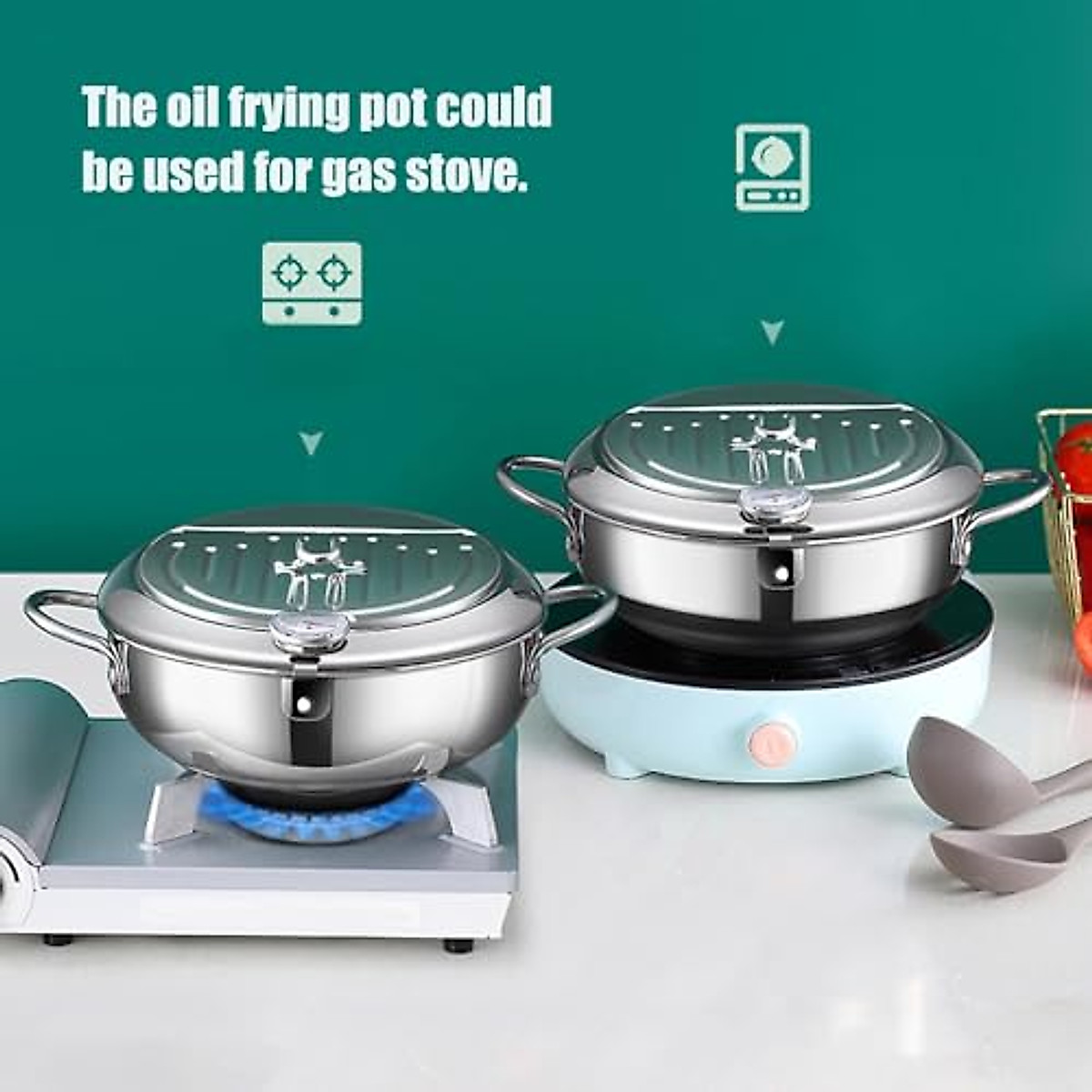 Japanese Deep Fryer Pot, Detachable Multifunctional 28cm Japanese Tempura Deep Fryer Pot 201 Stainless Steel for French Fries