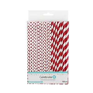 Printed Paper Straws by Celebrate It (100 Straws, Red)