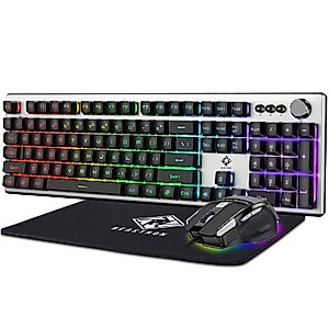 Beastron RGB Backlit Gaming Keyboard with Mouse Combo and Mouse pad, Multimedia Keyboard Knob,Mechanical Feel USB Wired Keyboard for Windows PC