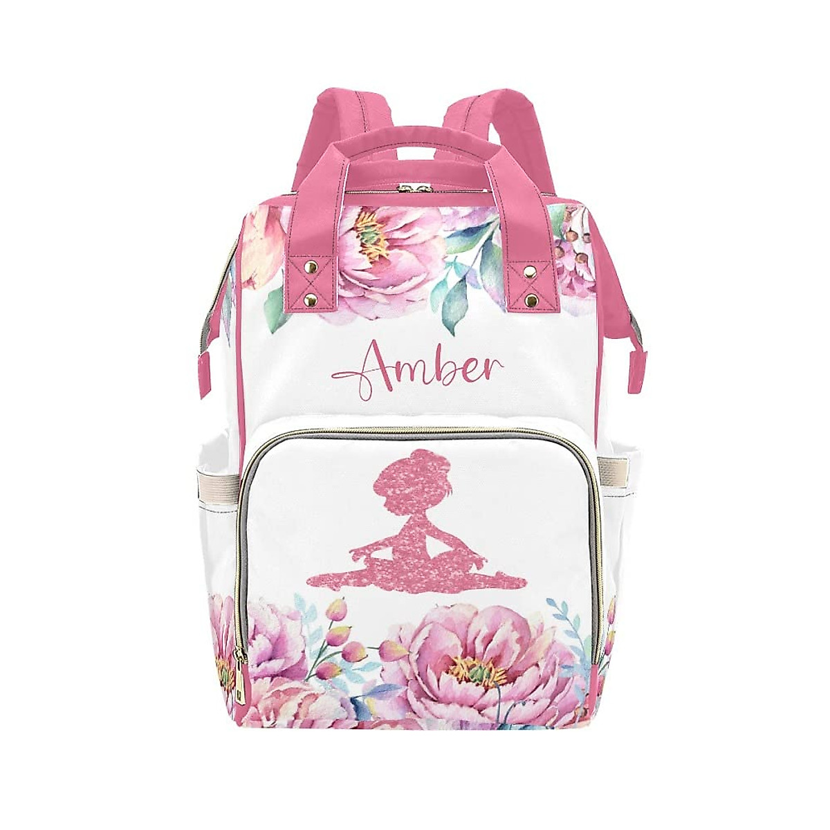 Art Watercolor Flower Leaves Diaper Bags Backpack with Name Personalized Baby Bag Travel Tote Bag Gifts for Mom Girl