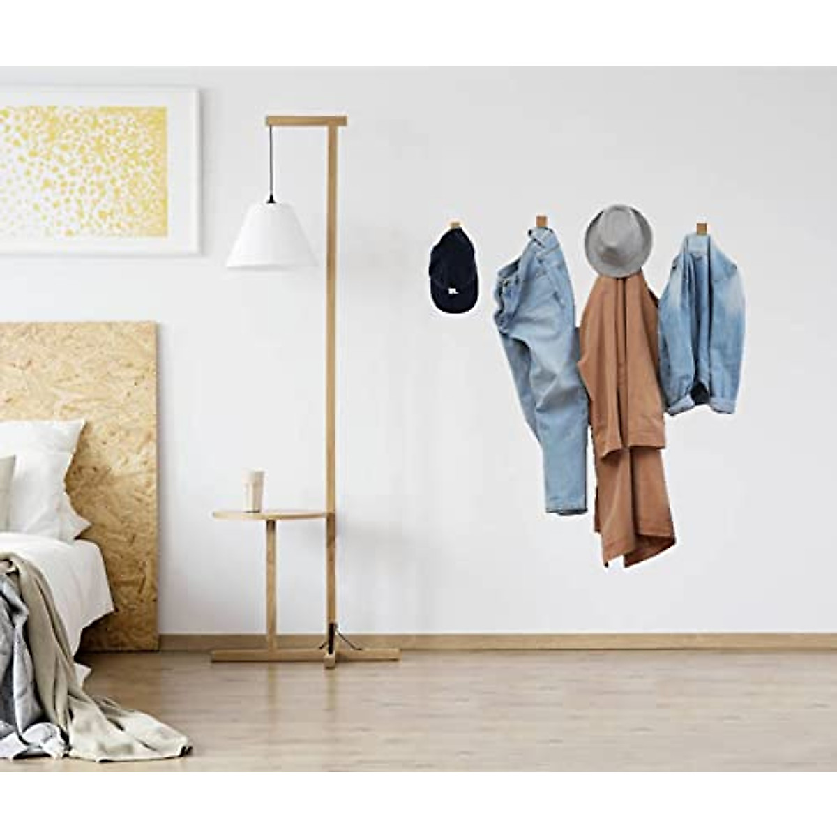 BGHEOUYV 6 Pack Wood Wall Hooks, Coat Hooks Wall Mounted Hooks for Hanging, 6 Hat Hooks with 6 Screws, Wooden Wall Hooks for Hanging Hat, Coat, Towels, Bags, Keys, Clothes (Beech Wood)