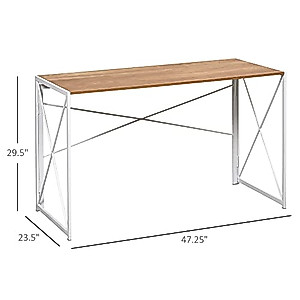 HOMCOM Folding Computer Desk, 47.25" Wide Home Office Writing Desk with Metal Frame, Natural