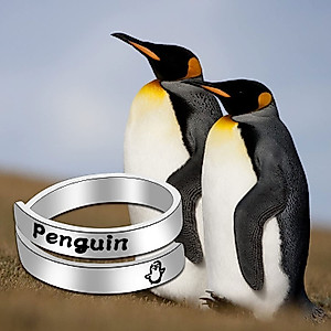 WSNANG Penguin Rings for Women Adjustable Rings Stainless Steel Penguin Wrap Ring Jewelry Penguin Animal Lover Gifts (silver)