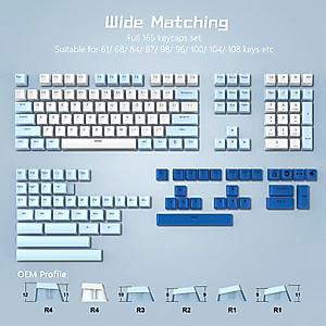 Womier Pudding Keycaps - PBT Keycaps, Shine Through Keycaps, 165 Keys Keycaps Set, Custom Keycaps for 61/68/84/87/82/100 Cherry Gateron MX Switches Mechanical Keyboard, Blue/White