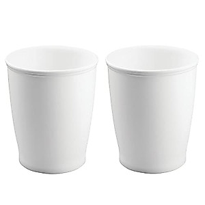 mDesign Plastic Modern Round Shatter-Resistant Small 1.6 Gallon Trash Can Wastebasket, Garbage Container Bin for Bathrooms, Kitchens, Home Offices, Dorm Rooms - Hyde Collection - 2 Pack, White