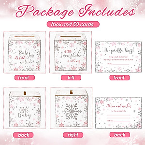 Fumete 51 Pcs Thanksgiving Winter Diaper Raffle Tickets with Diaper Raffle Card Box for Baby Shower Games Boys Girls Gender Reveal Party(Winter Wonderland Snowflake)