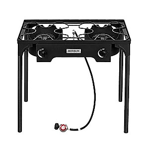 Bonnlo 2 Burner Outdoor Portable Propane Stove Gas Cooker, Heavy Duty Iron Cast Patio Burner with Detachable Stand Legs for Camp Cooking (2-Burner 150,000-BTU)