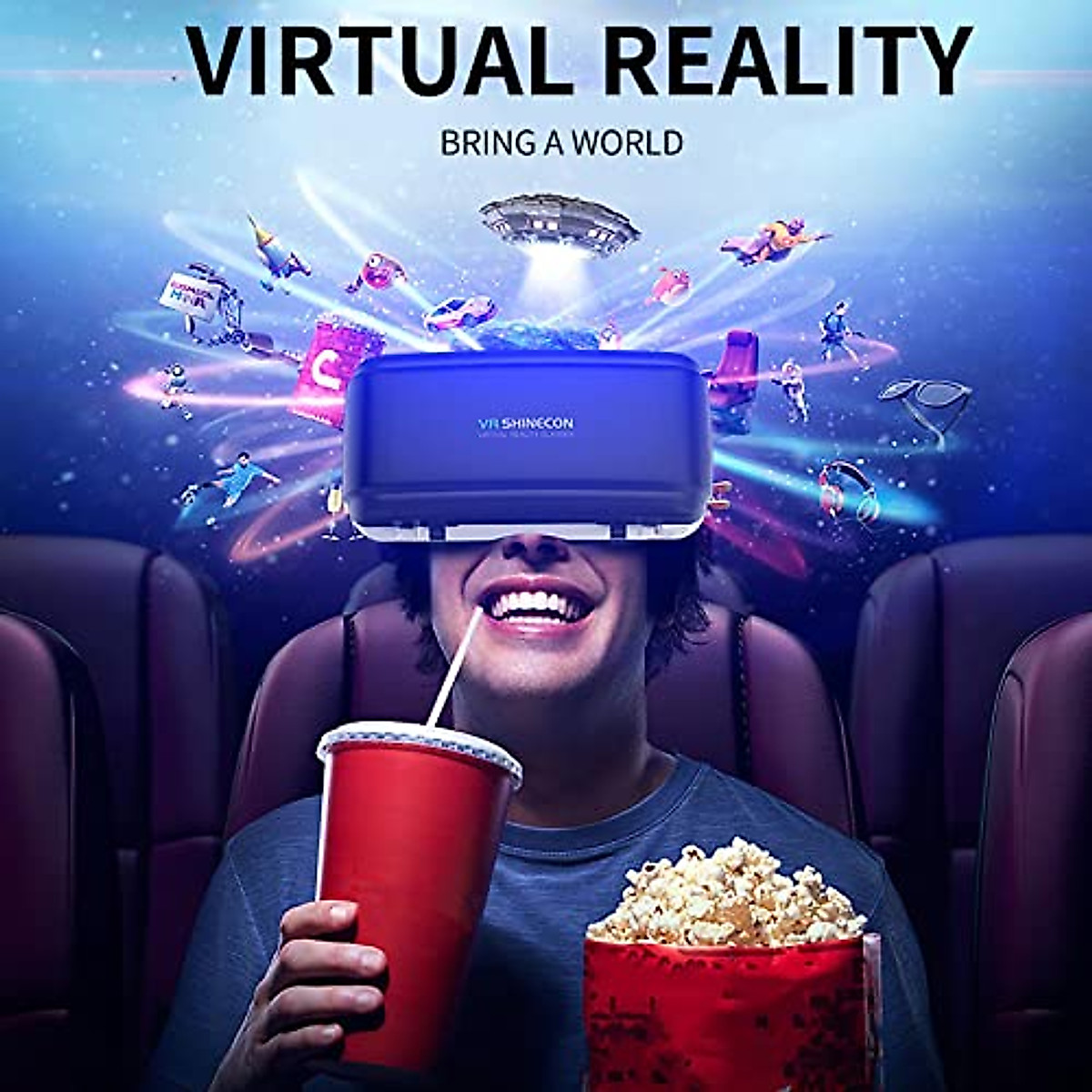 3D HD VR Glasses, 360° Panoramic View, Soft and Comfortable, Support Myopia Users Below 400 °, Suitable for The Current Smart Phone, 4.7-6.5 Inch Mobile Phone