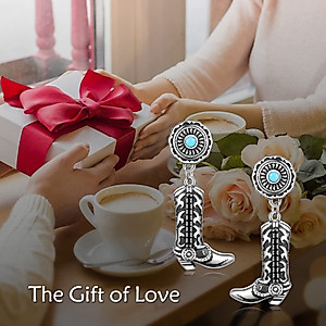 Cow Boot Earrings 925 Sterling Silver Cow Texas Boots Dangle Drop Earrings Country Western Jewelry for Women