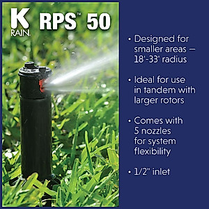 K-Rain RPS50 1/2" Gear Drive Rotor 4" Pop-Up| 18' - 33' Spray Distance, 20-70 PSI, 40° - 360° Arc Spray Pattern | Includes Install Kit (5 Pack)