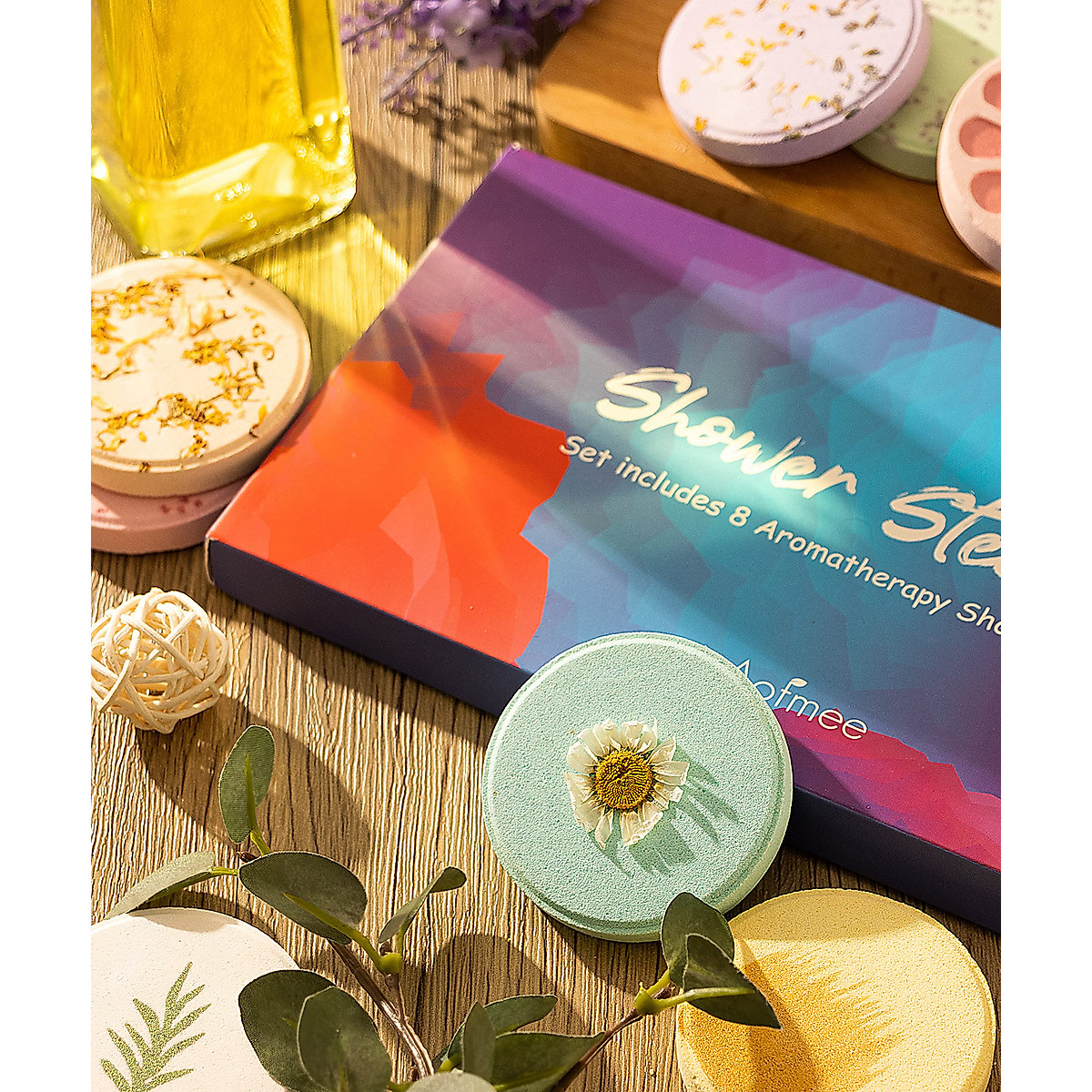 Aofmee Shower Steamers Aromatherapy - Pack of 8 Shower Bombs with Essential Oils for Relaxation, Christmas Gifts Birthday Gifts for Women and Men, Stress Relief and Luxury Self Care Shower Bath Bombs