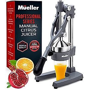 Mueller Citrus Juicer - Professional Manual Juice Press and Orange Juicer - Premium Quality Heavy Duty Grapefruit Juicer and Lemon Squeezer - Metal Orange Juice Squeezer - Light Gray
