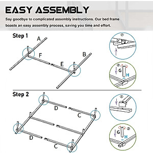 VTWAZAST Queen Size Bed Frame, 7 Inch Metal Heavy Duty Base for Box Spring, 9-Leg Support, Non-Slip, Noise-Free, Easy Assembly, Black