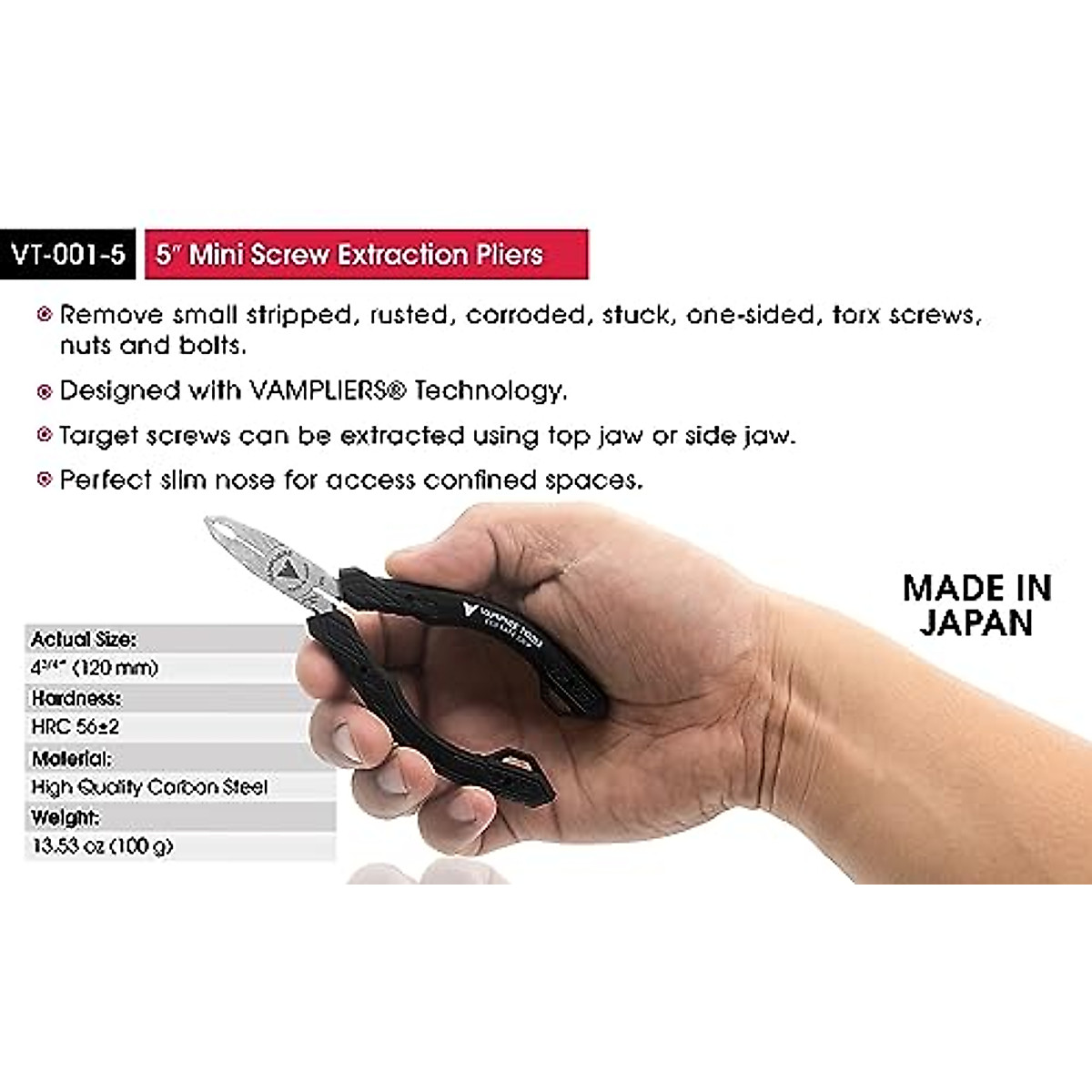 VAMPLIERS 5" Mini ESD Safe Stripped Screw Removal Pliers with Unique Non-Slip Jaws. Great for IT, iPhone, Mac & PC, or Any Electronic Repairs. Made in Japan from High Carbon Steel: VT-001-5.