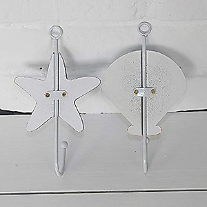 Kyien Set of 4 Beach Themed Wall Hooks Decorative Starfish Sailboat Fish Seahorse Hangers for Coat Towel Clothes