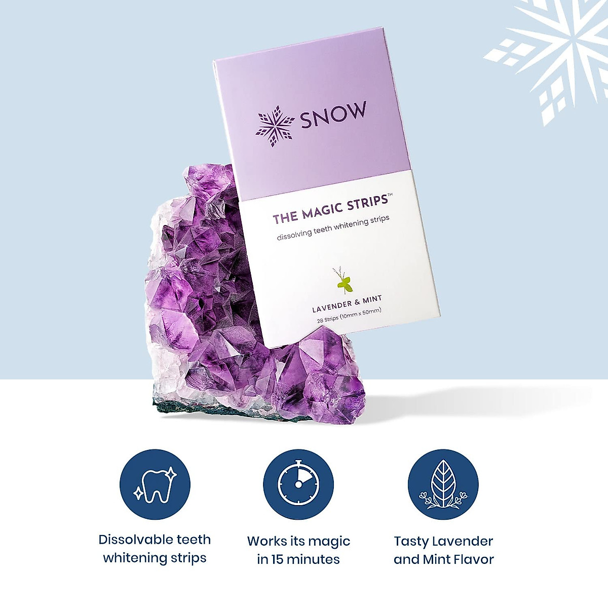 Snow The Magic Strips - Safe for Enamel Dissolving Teeth Whitening Strips - Mess-Free Portable Teeth Whitener for Oral Care with Lavender & Mint Flavor, Whitening Strips for Teeth, 1 Pack of 28 Strips
