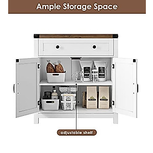 HOSTACK Coffee Bar Cabinet, Modern Farmhouse Buffet Sideboard with Drawer and Adjustable Shelf, Barn Door Storage Cabinet for Kitchen, Dining Room, Bathroom, Entryway, White