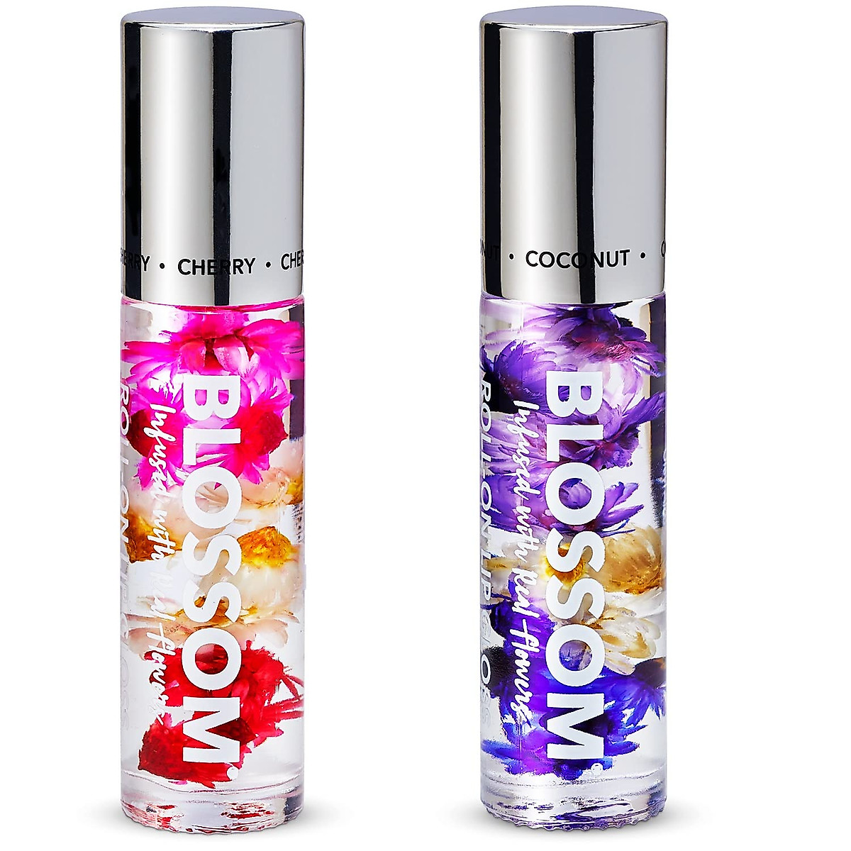 Blossom Scented Roll on Lip Gloss, Infused with Real Flowers, Made in USA, 0.40 fl oz, 2 pack, Cherry/Coconut