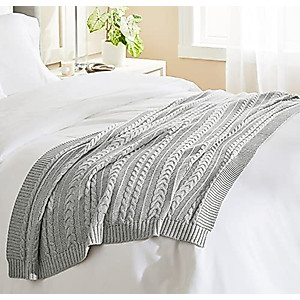 BOLL & BRANCH Cable Knit Throw Blanket – Luxurious 100% Organic Cotton Bedding – Soft, Lightweight, Breathable and Cozy – Timeless Knit Design – 50 x 70, Heathered Pewter