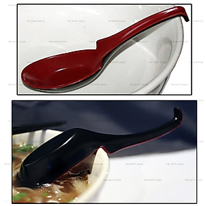 Happy Sales Melamine Soba, Rice Spoons, Chinese Won Ton Soup Spoon, Asian Red and Black, 6 Pack Notch & Hook Style