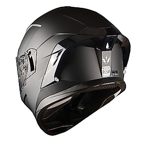 1Storm Motorcycle Full Face Helmet DOT Adults Street Bike Dual Visor Sun Inner Shield Anti Fog Pinlock Ready Shield : Matt Black