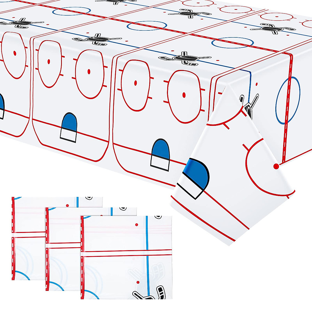 Boao Hockey Tablecloth Ice Hockey Field Table Cover Plastic Tablecloth Dining Room Kitchen Rectangular Table Cover for Patio Picnic Camping Spring Summer Sport Events 54 x 96 Inch, 100g, White(3 Pcs)