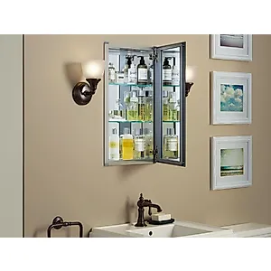 KOHLER CB-CLC1526FS CLC Flat 15" W x 26" H Aluminum Single Medicine Cabinet with Mirrored Door, Beveled Edges, Anodized Aluminim