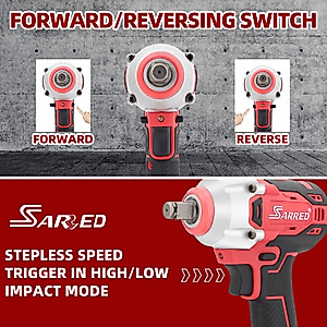 SARRED Cordless Impact Wrench 1/2 Inch, Brushless Impact Driver Max Torque 300 Ft-lbs, 21V Electric Impact Wrench with 4.0Ah Battery and Fast Charger & Variable Speeds for Car Home
