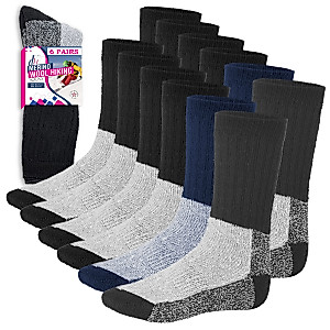 Debra Weitzner 6 Pairs Merino Wool Thermal Socks Men and Women Warm Cushioned Hiking Crew Socks for Hunting Winter Etc Long Survival Boot Socks Moisture Wicking Size 13-15