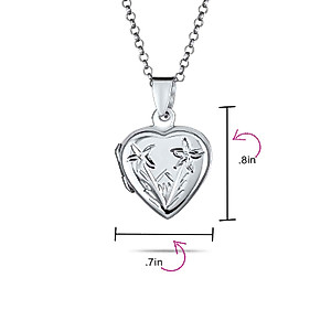 Personalized Engrave Delicate Medium Vintage Style carved Floral Flower Photo Heart Shape Lockets For Women That Hold Pictures .925 Silver Locket Necklace Pendant Custom Engraved