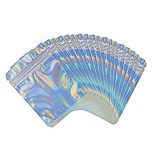 YHJZ 100 Pcs Holographic Bags, 4 x 6" Resealable Smell Proof Bags Resealable Bags for Packaging Ziplock Pouches Bags for Lip Gloss Packaging Mylar Bags for Party Favor Food Storage (4x6 Inch)