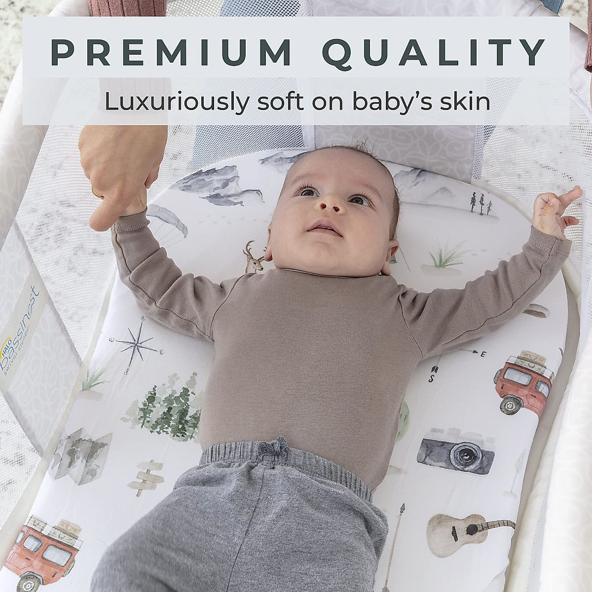 Pobibaby - 2 Pack Premium Bassinet Sheets for Standard Bassinets - Ultra-Soft Cotton Blend, Stylish Woodland Pattern, Safe and Snug for Baby (Explore)