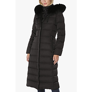 Tahari Nellie Womens Removable Faux Fur Trim Long Down Coat Jacket Black Size XL