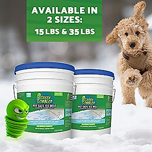 Green Gobbler Pet Safe Ice Melt Effective to -15° Fahrenheit | 35lb Pail | Fast Acting Treatment | Magnesium Chloride Ice Melt Pellets | No Concrete Damage