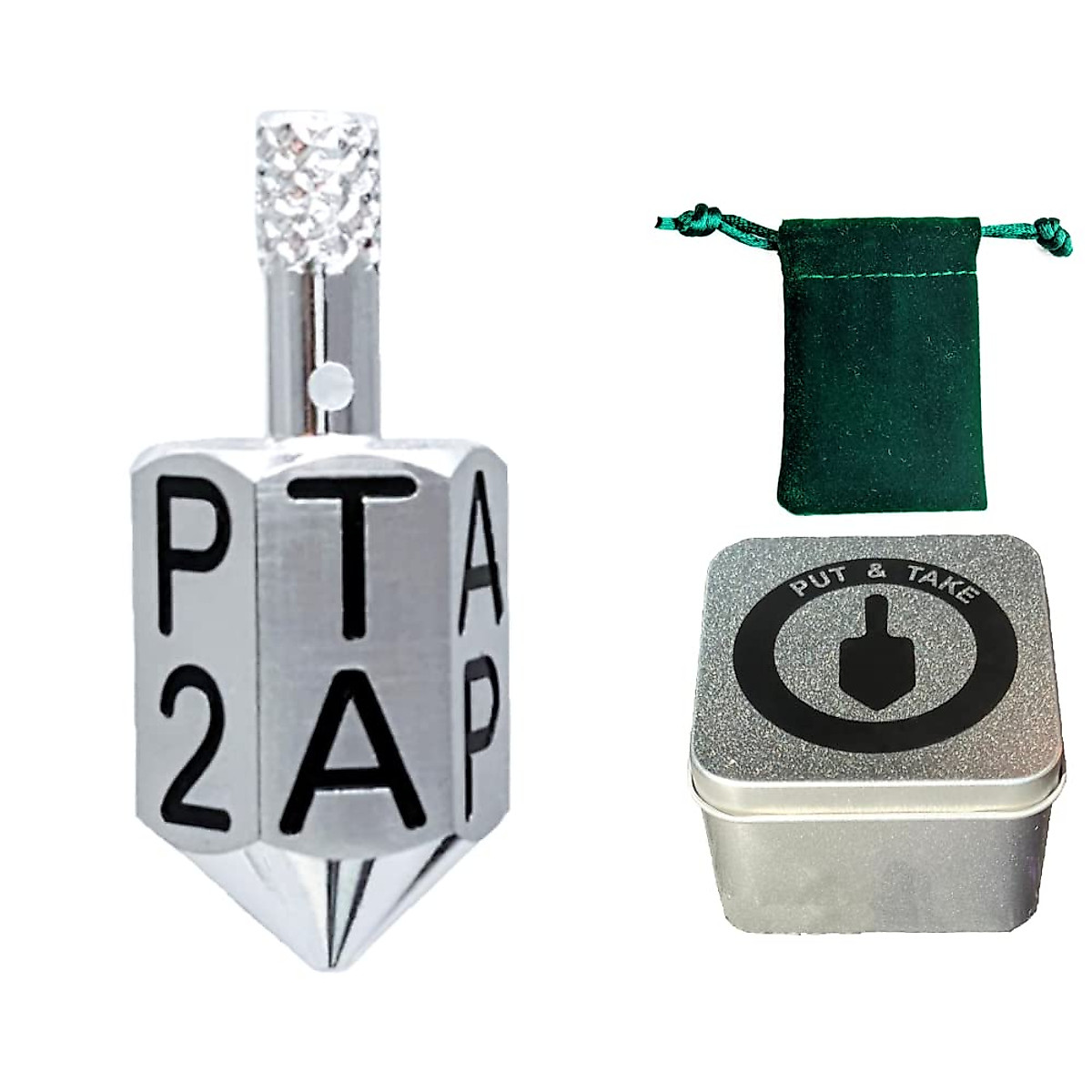 LEGENDARY-YES Put and Take Spinner - Solid Brass Spin Dice Game of Chance Gambling TOP DICE Type Game Silver Coating