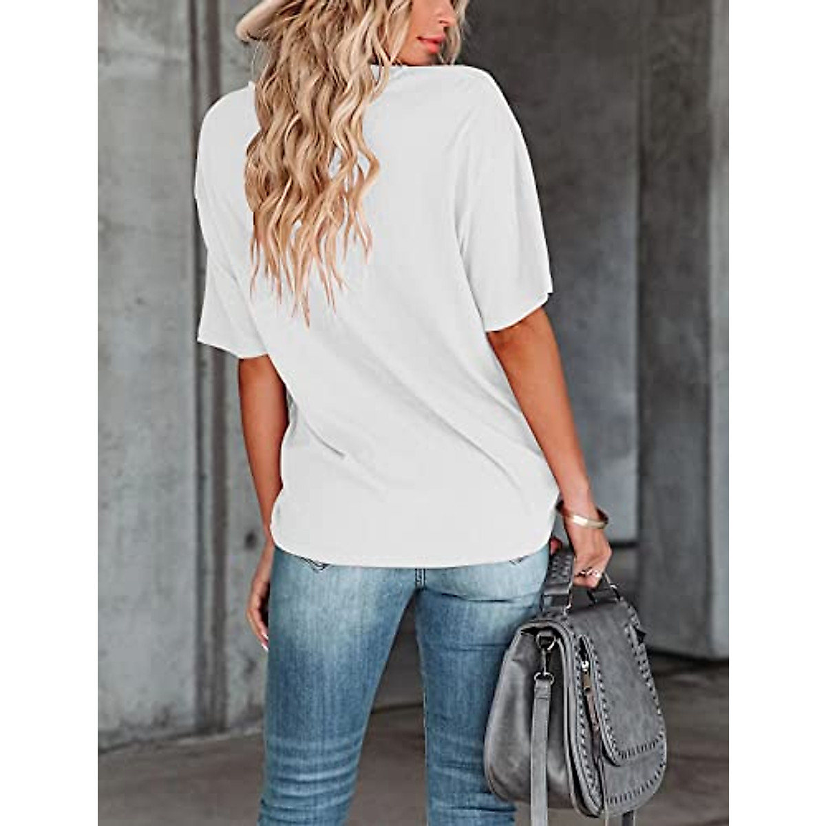 Fanway&EC Women's Short Sleeve T-Shirts Casual Crewneck Tees with Pocket Summer Basic Tops (White,Medium,US,Alpha,Adult,Female,Medium,Regular,Regular)