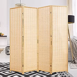 Corelax Room Divider Privacy Screen with Natural Bamboo,4-Panel 5-Panel 6-Panel Folding Privacy Screens,Freestanding Room Divider
