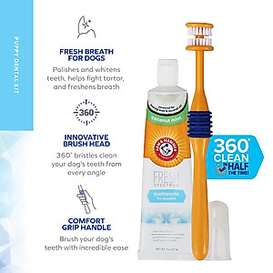 Arm & Hammer Fresh Spectrum Puppy Dental Kit for Small Dogs | Puppy Tooth Brushing Kit 360 Degree Dog Toothbrush, 2 oz Baking Soda Arm & Hammer Toothpaste, Finger Brush | Cleans Plaque and Tartar